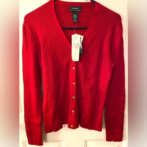 Ralph Lauren | Sweaters | Ralph Lauren V Neck Ribbed Button Down Red ...
